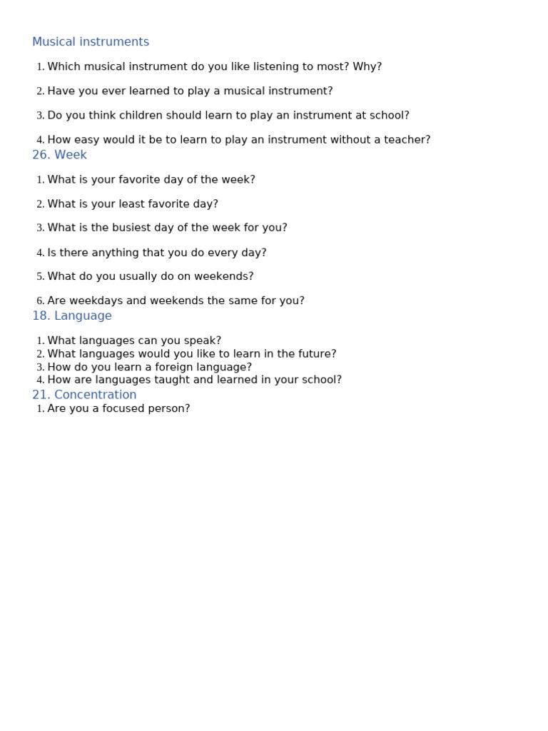 Favorite Musical Instruments and Learning | PDF