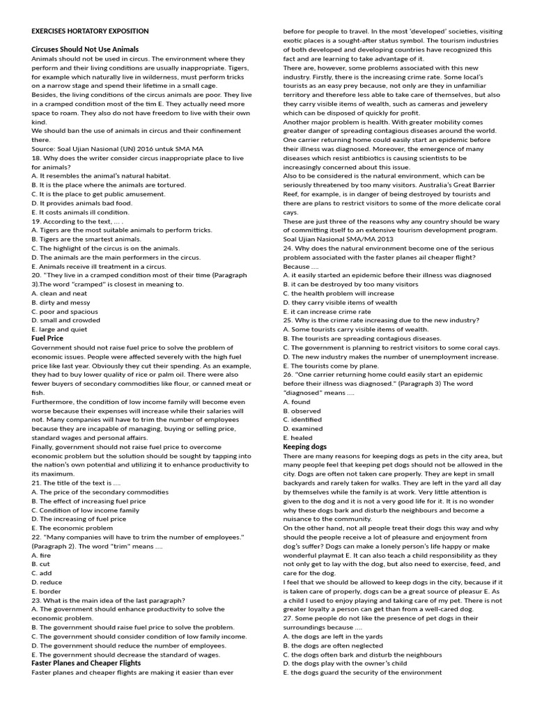 Exercises Hortatory Exposition | PDF | Hunting | Teachers