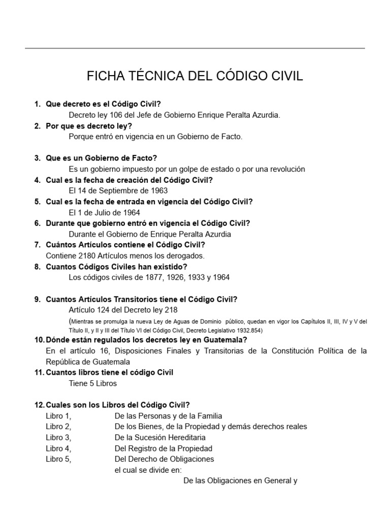 Ficha Técnica del Código Civil de Guatemala | PDF | Divorcio | Matrimonio