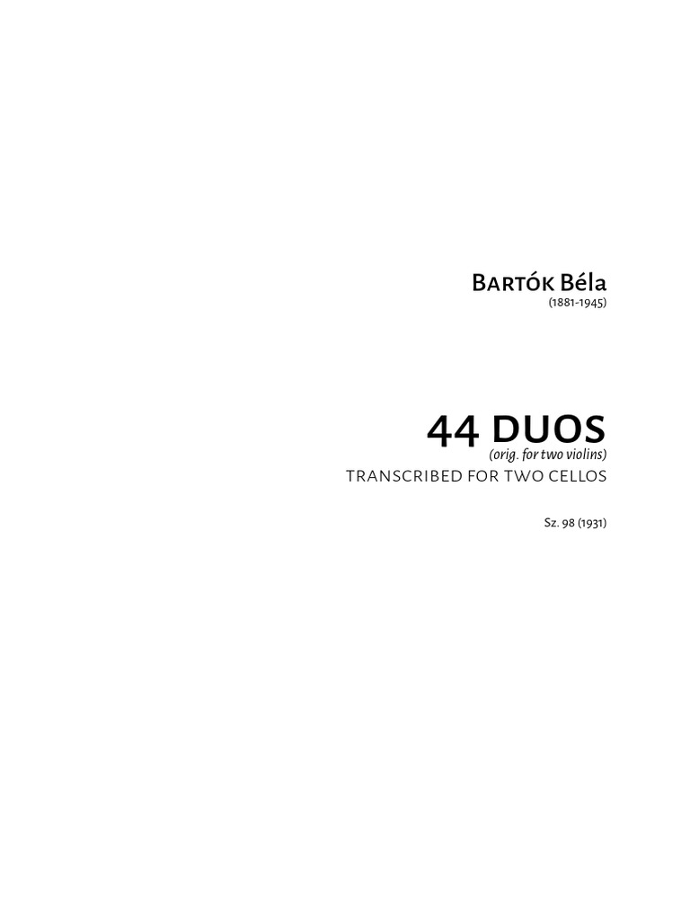 Bartok 44 Duos For 2 Cellos | PDF | Tempo | Rhythm And Meter