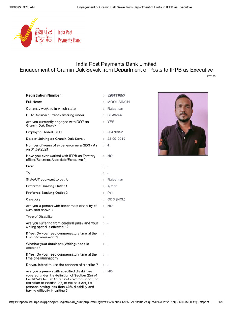 Engagement of Gramin Dak Sevak From Department of Posts To IPPB As ...