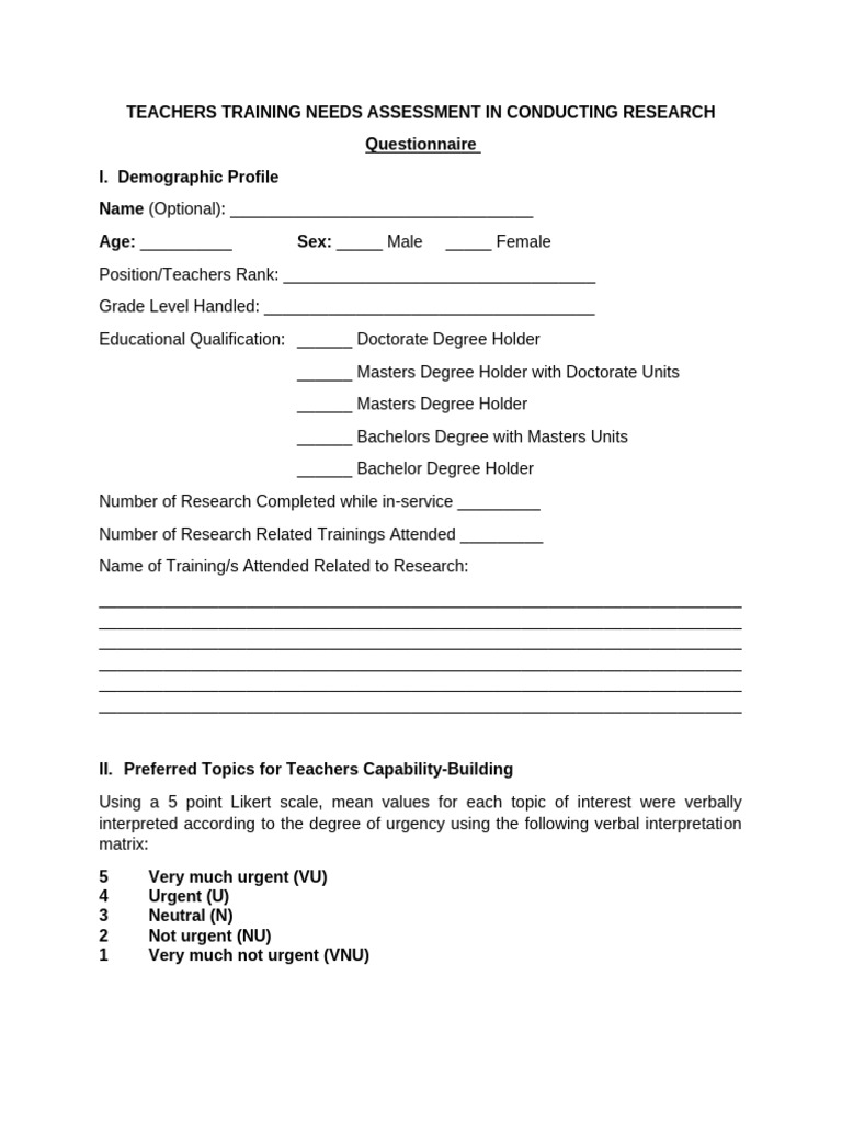 Teacher Research Training Needs Assessment | PDF | Data | Science