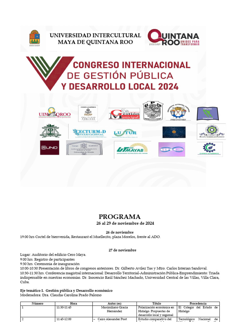 Programa Final Del V Congreso Internacional Gestion Publica UIMQROO-22-11-24-act | PDF | México ...