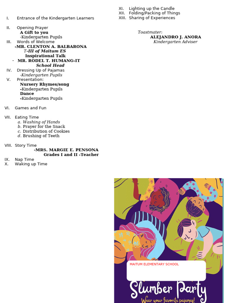 Kindergarten Event Program Outline | PDF