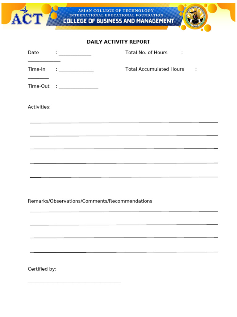 Daily Activity Report Template | PDF