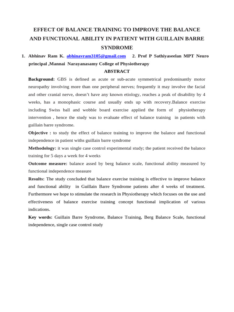 Balance Training for Guillain Barre Recovery | PDF