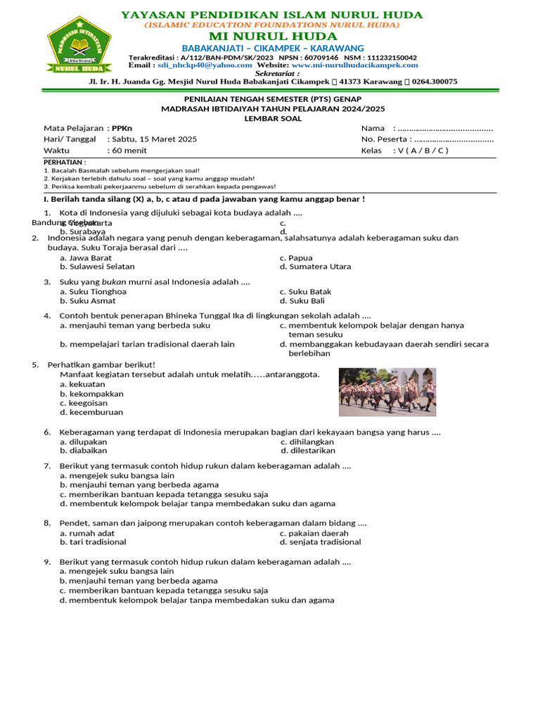 SOAL PTS PPKn_KELAS 5 Semester 2 2425 | PDF