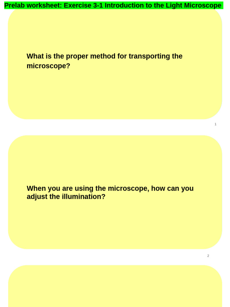 ANSWERS-Prelab Worksheet Ex 3-1 Light Microscope | PDF | Glass Engineering And Science | Lenses