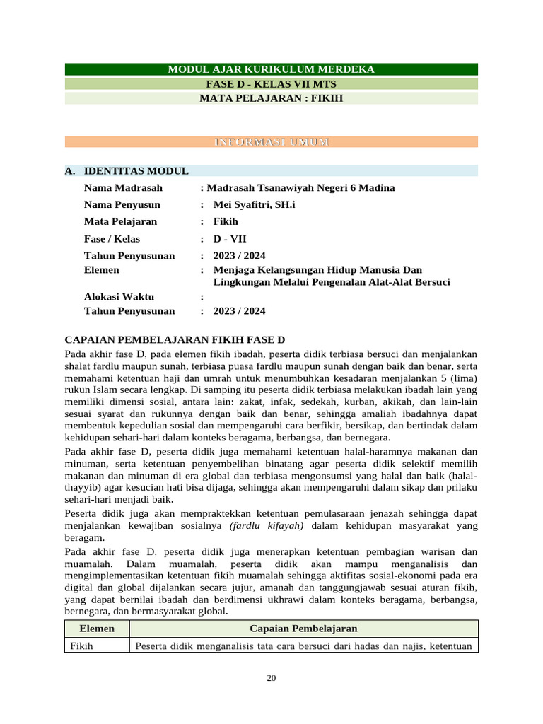 Modul Fikih 7 Bab 1 - Alat-Alat Bersuci | PDF