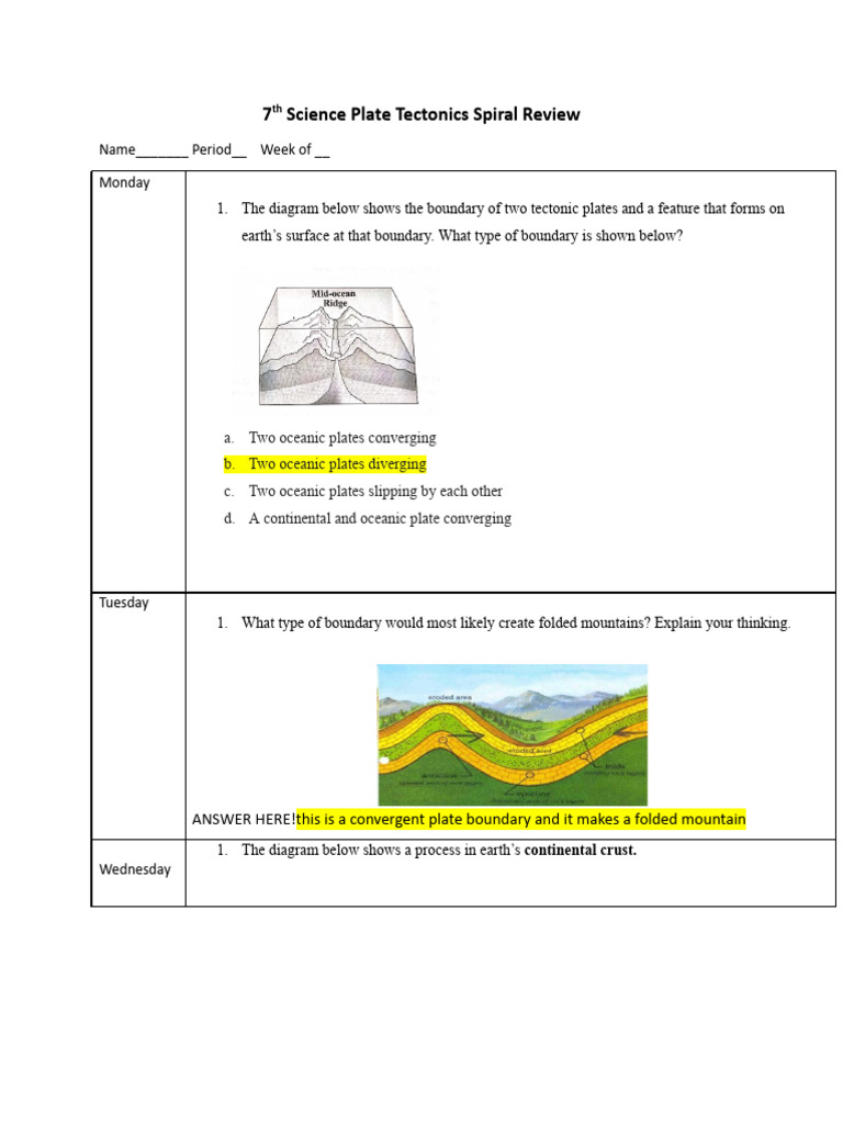 Rhaelyn Murray - REG WK3 Spiral Review Plate Tectonics | PDF
