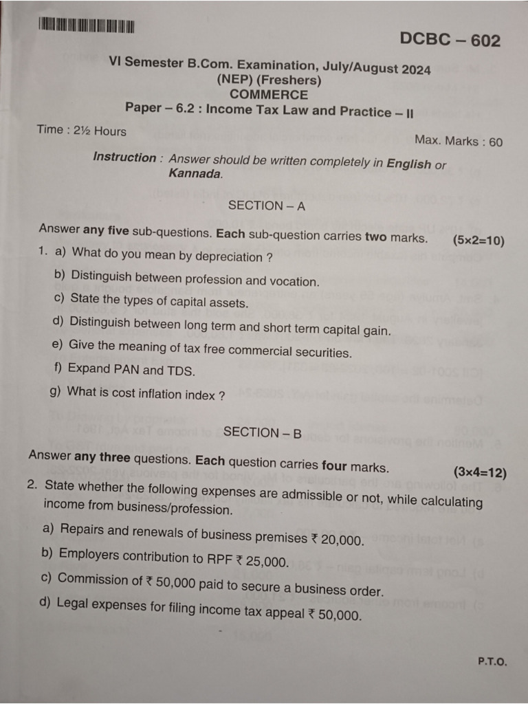 Income Tax 2 Question Paper | PDF