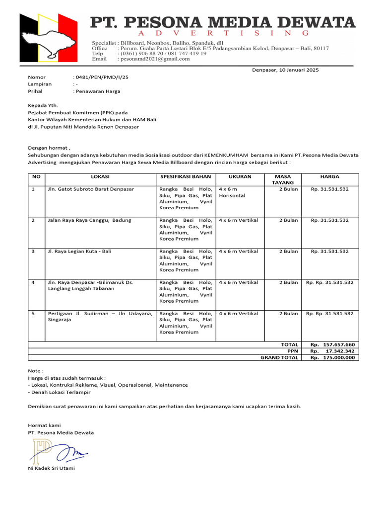 penawaran Billboard | PDF