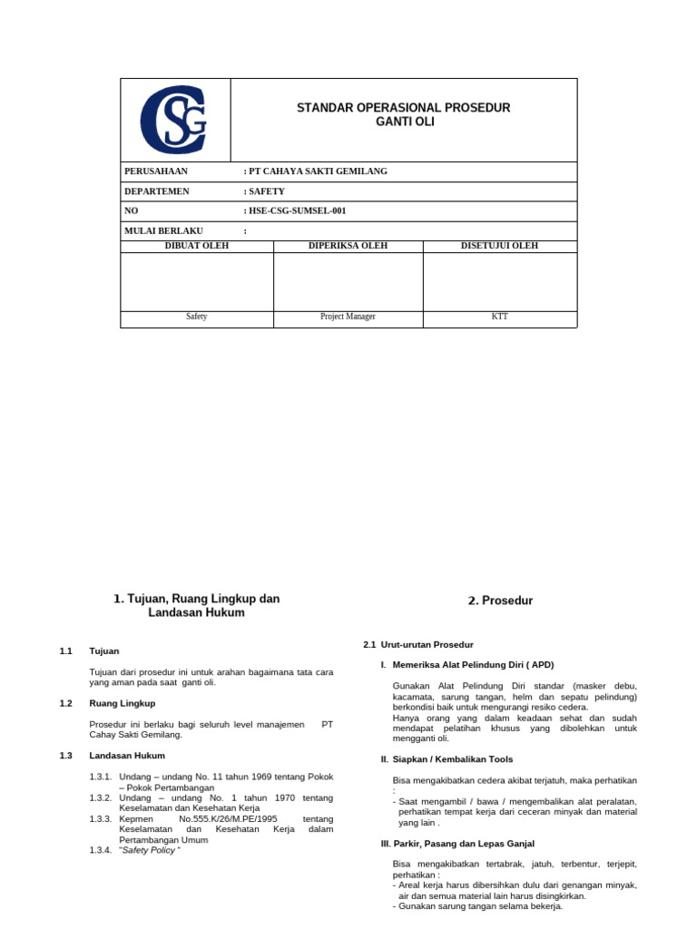 SOP1 Ganti Oli - EDIT | PDF