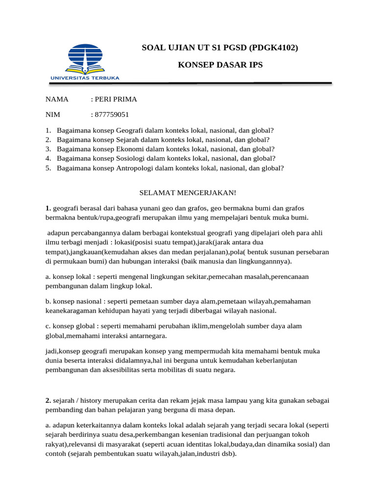 Quis 3 Konsep Dasar Ips | PDF