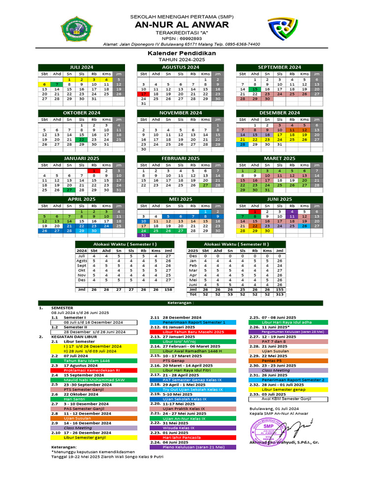 Kaldik SMP an-Nur Al Anwar 2024-2025_Revisi 2 | PDF