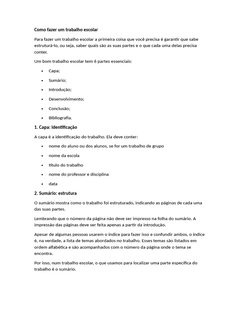 Como fazer um trabalho escolar | PDF | Bibliografia | Livros
