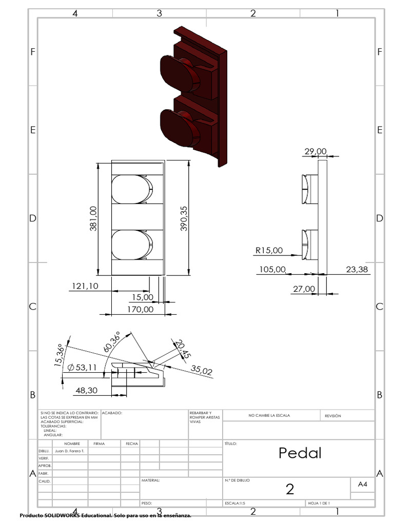 Especificaciones de Pedal en SOLIDWORKS | PDF