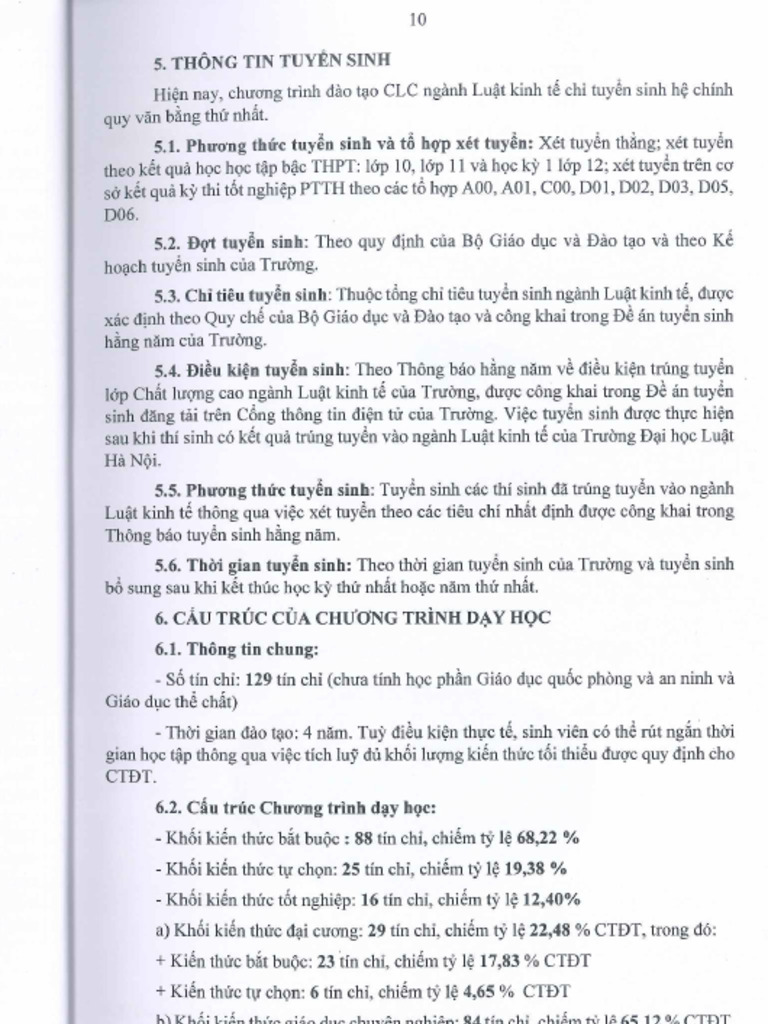 CTĐT hệ CLC ngành LKT - Đại học Luật Hà Nội | PDF