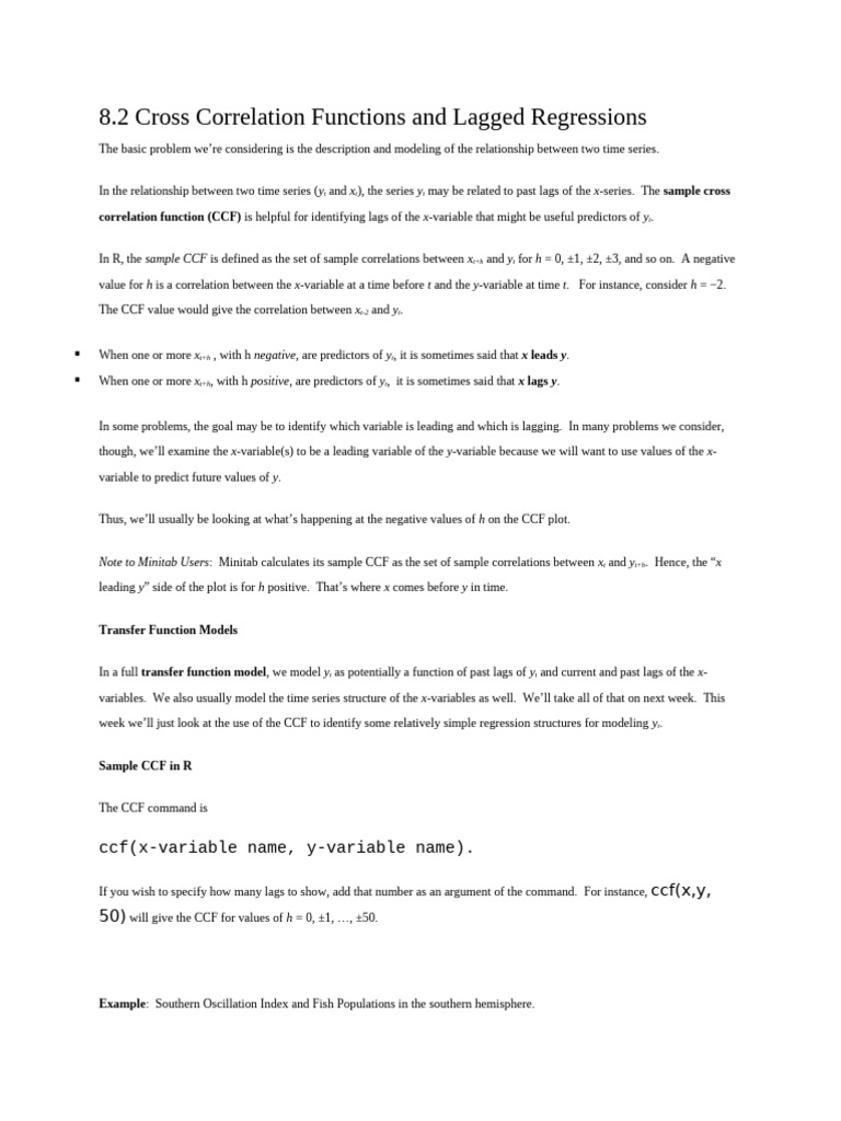 Cross Correlation Function And Lagged Regression Pdf Errors And Residuals Regression Analysis