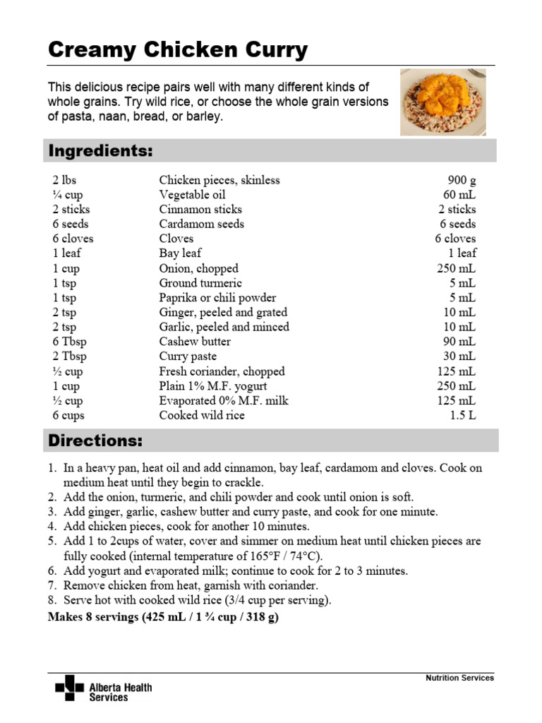 If Nfs Creamy Chicken Curry | PDF | Foods | Curry