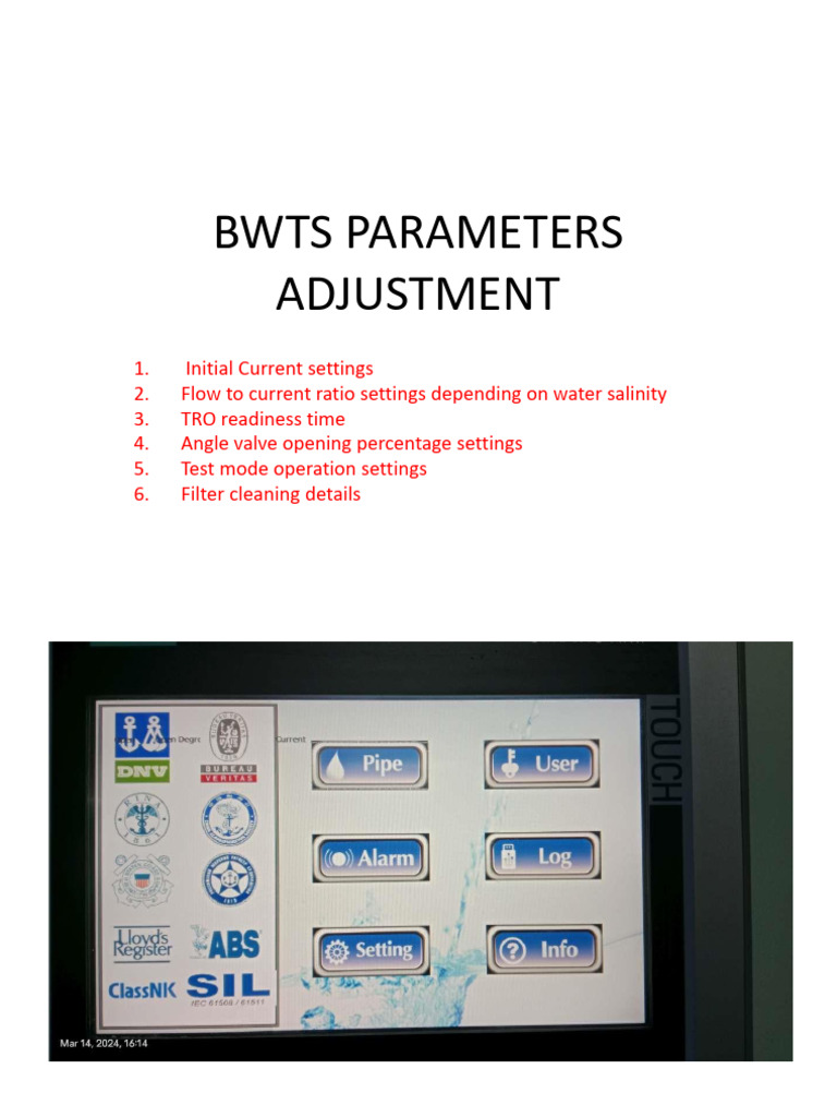 BWTS SETTINGS Adjustments | PDF | Water