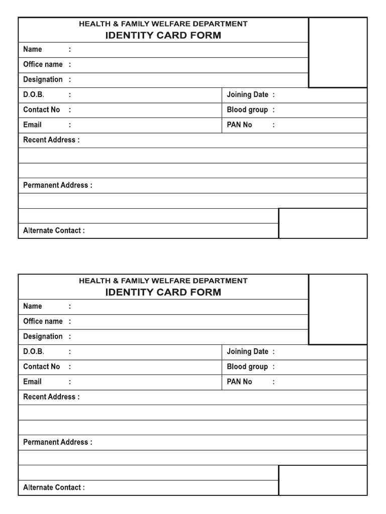 Health Family Welfare Department Id Form | PDF