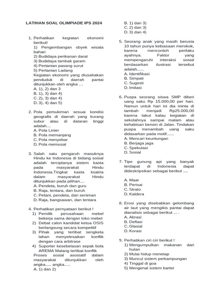 Latihan Soal Olimpiade Ips 2021 Tanpa Jawaban | PDF