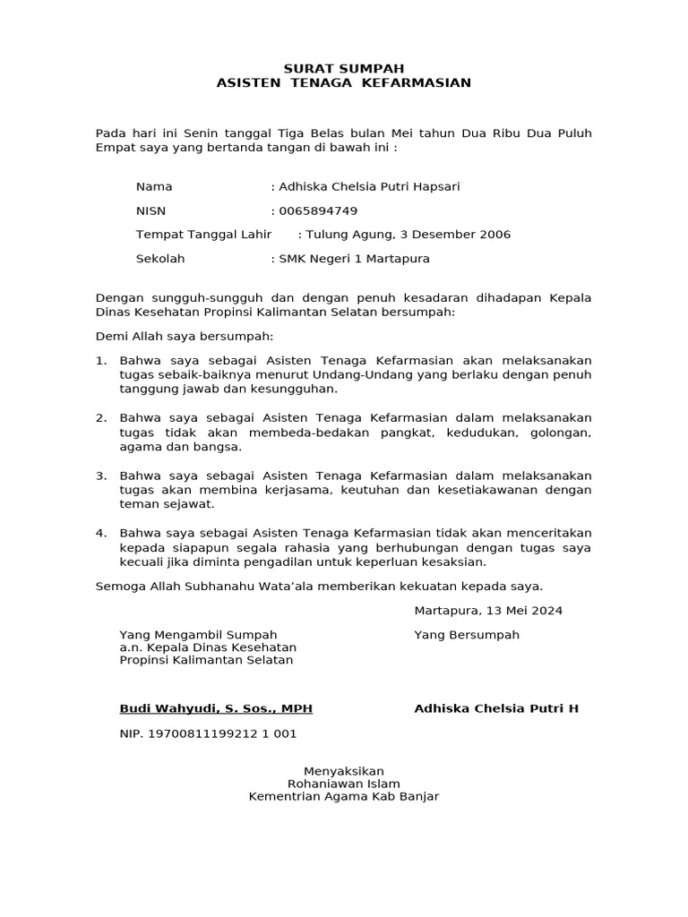 Surat Sumpah Asisten Tenaga Kefarmasian | PDF