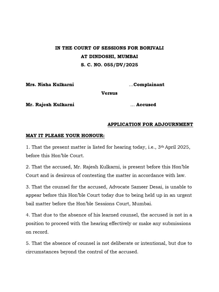Adjournment Application for Hearing | PDF