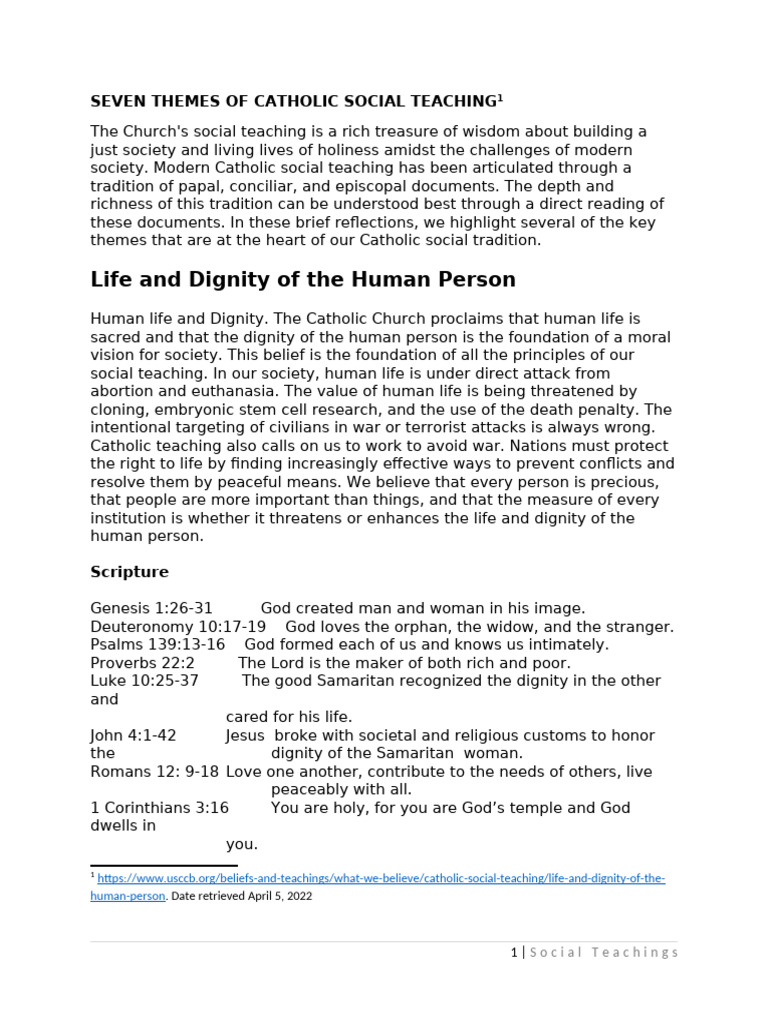 7 Points of Catholic Social Teachings 1 | PDF | Catholic Church ...