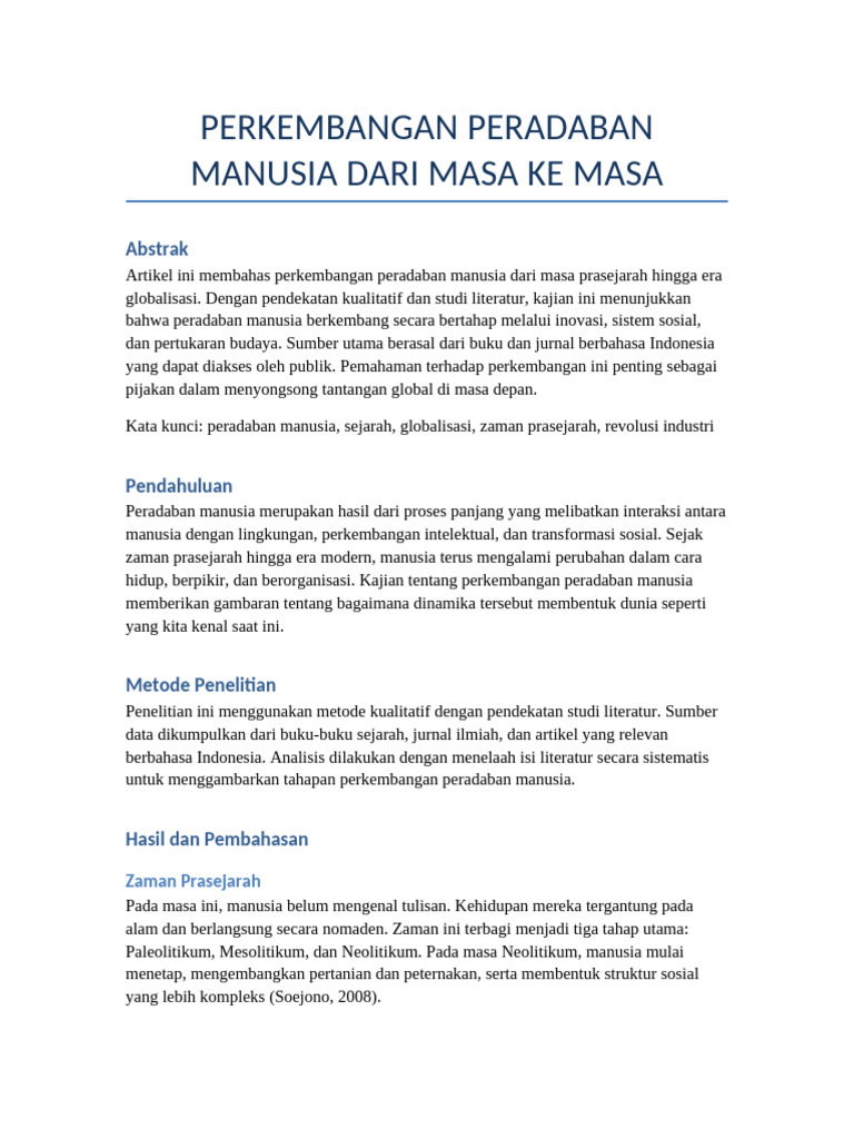 Tahapan Perkembangan Peradaban Manusia | PDF