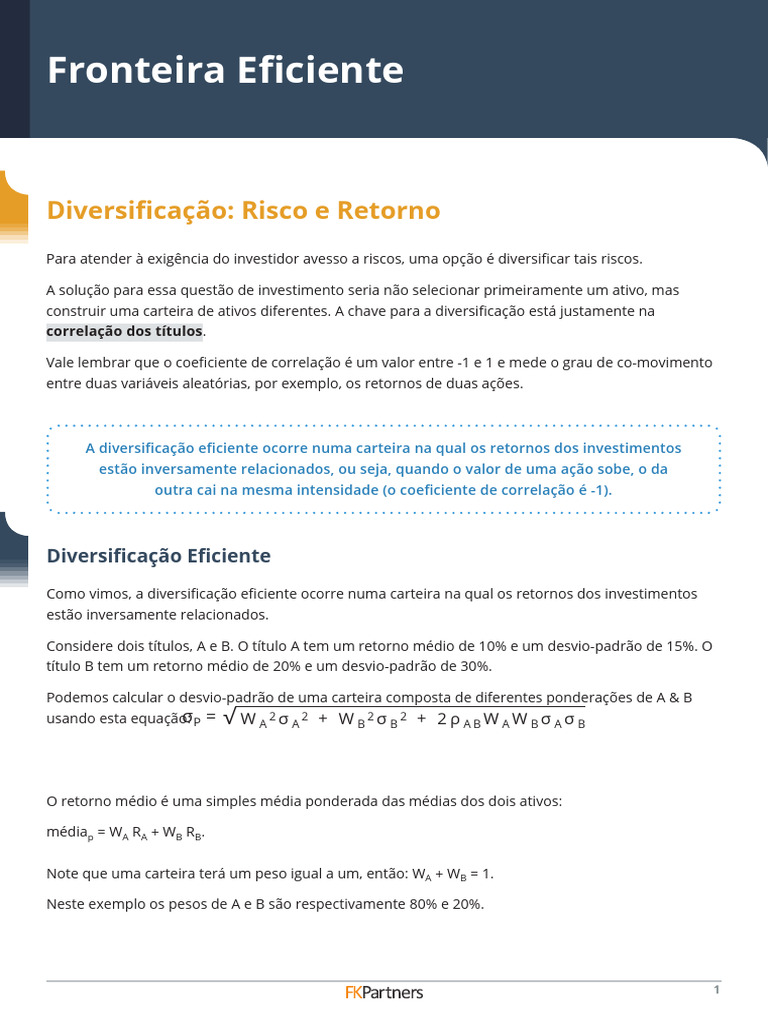 Fronteira Eficiente e Diversificação de Riscos | PDF | Avaliação de ...
