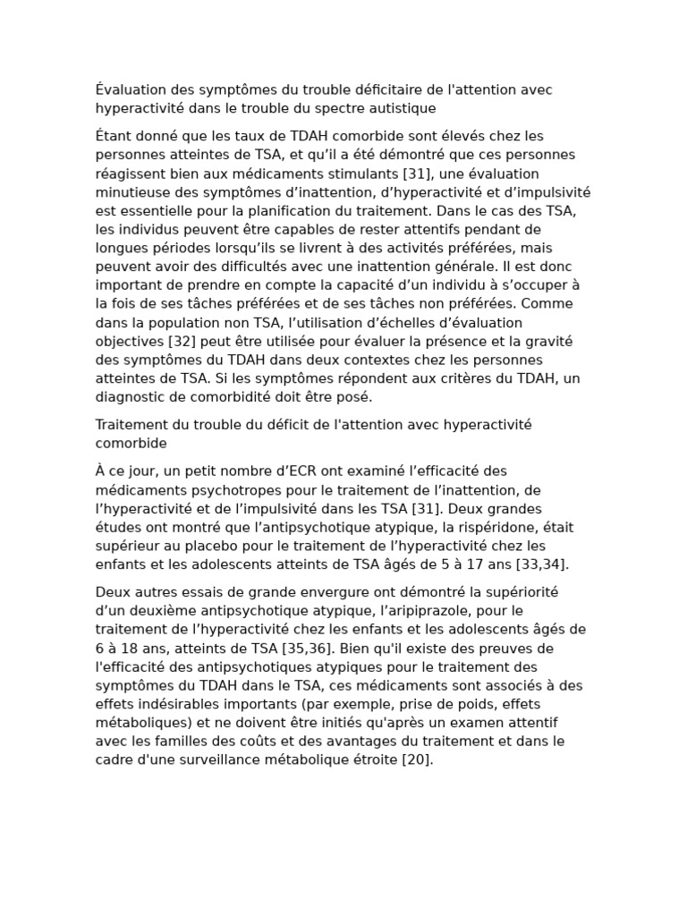 TDAH et TSA : Évaluation et traitement | PDF