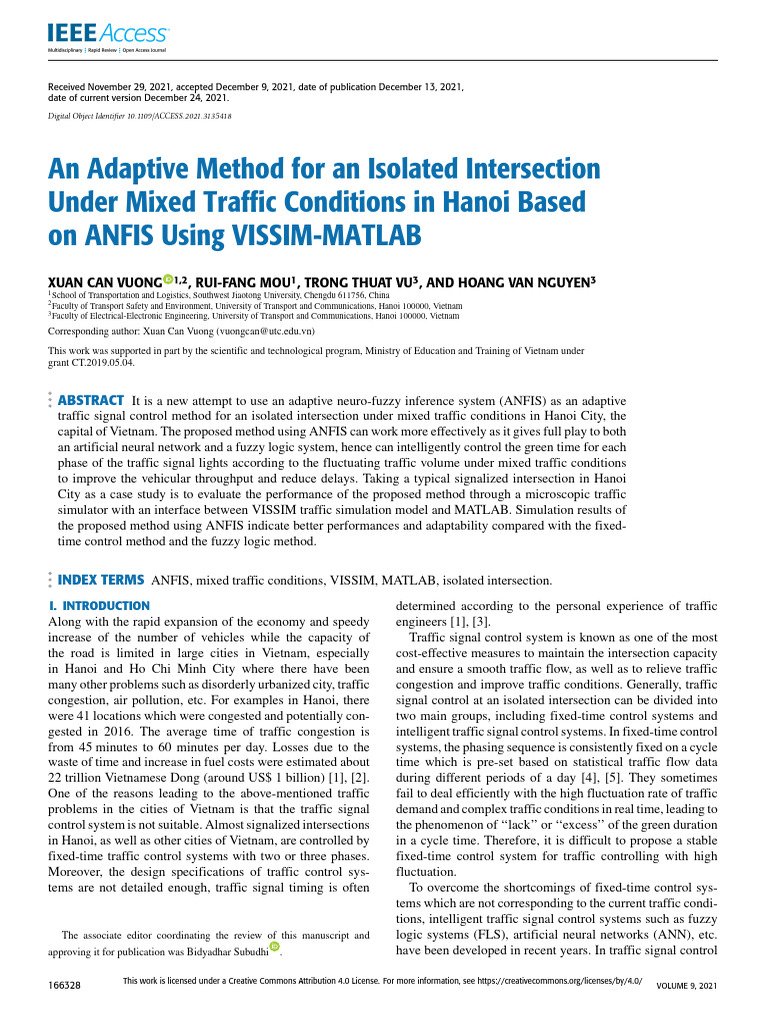 An Adaptive Method For An Isolated Intersection Under Mixed Traffic Conditions in Hanoi Based On ...