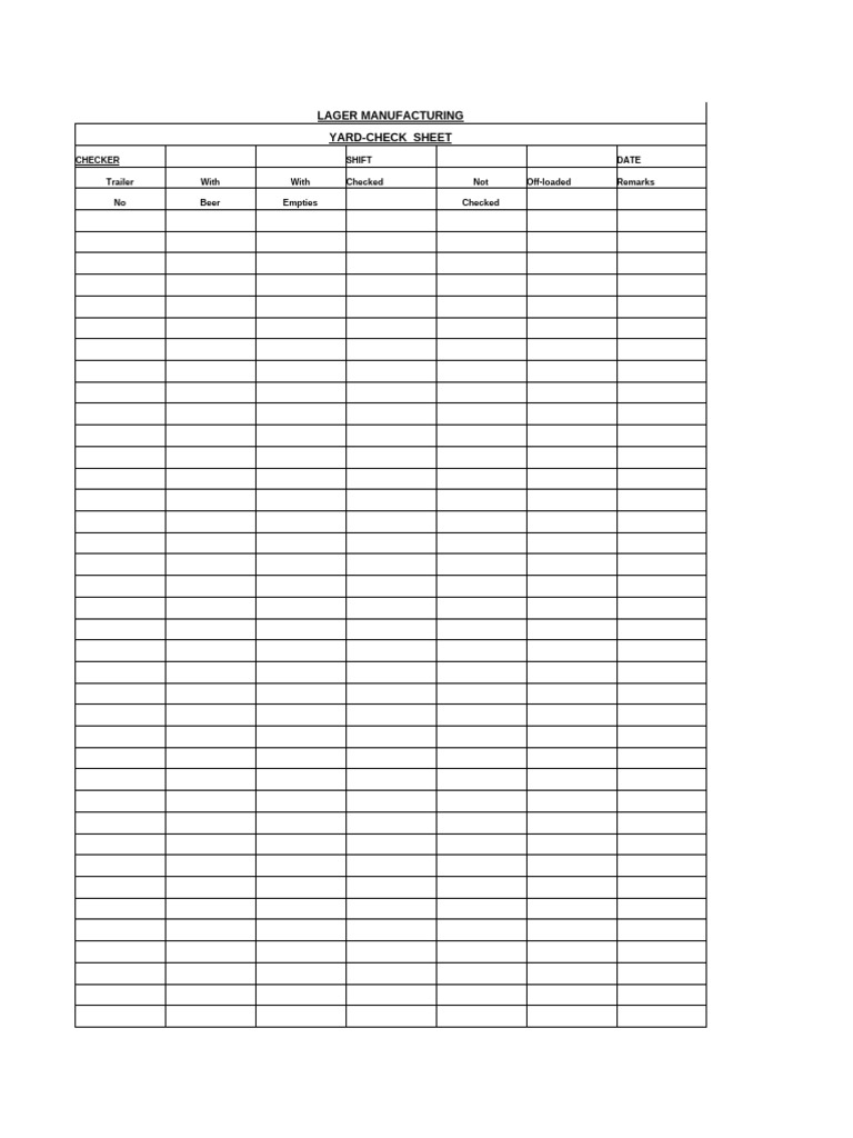 Yard Check Sheet for Lager Manufacturing | PDF