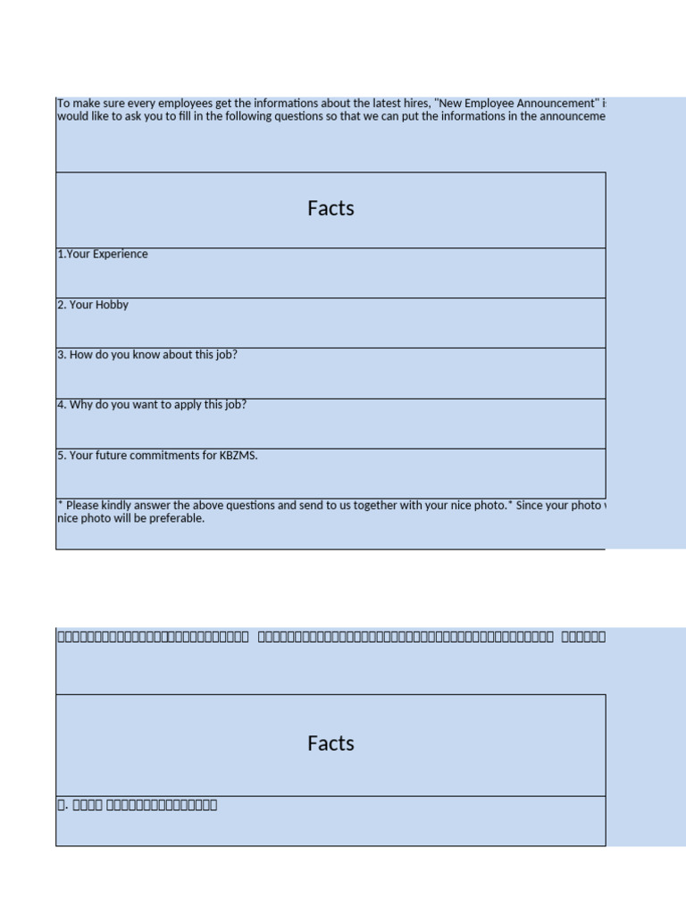Facts For New Employee Announcement | PDF