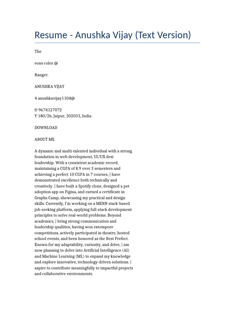 Anushka Vijay Resume Text | PDF | Web Application | Computing