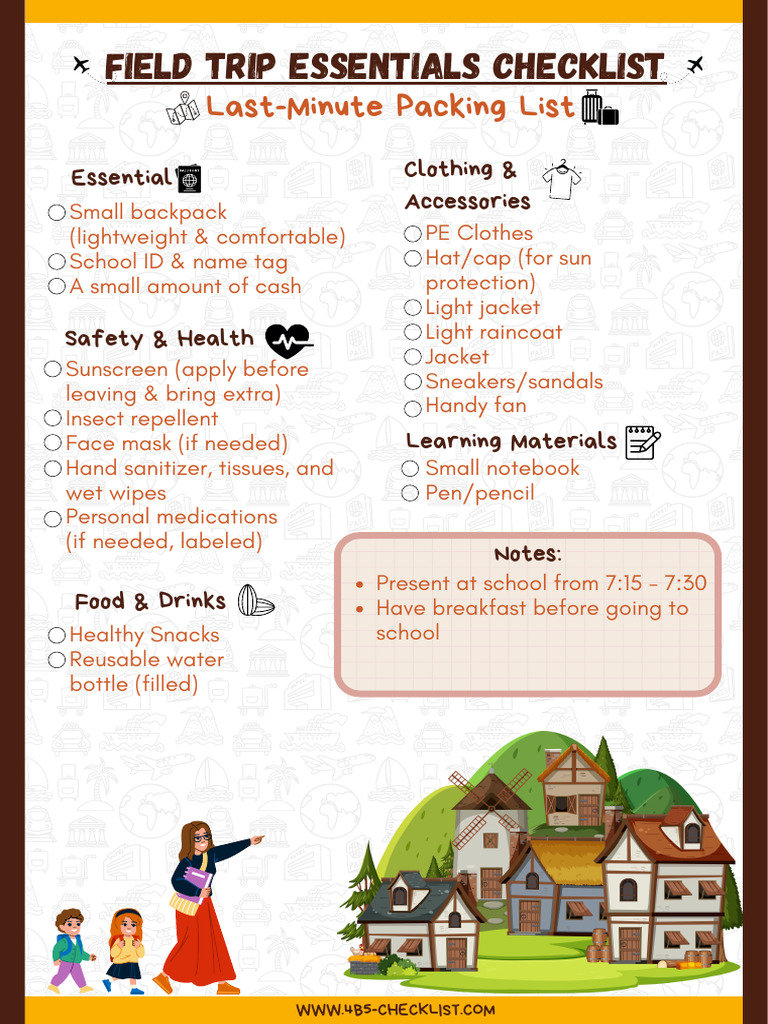 Orange & White Grunge Travel Essentials Checklist (1) - Đã G P | PDF