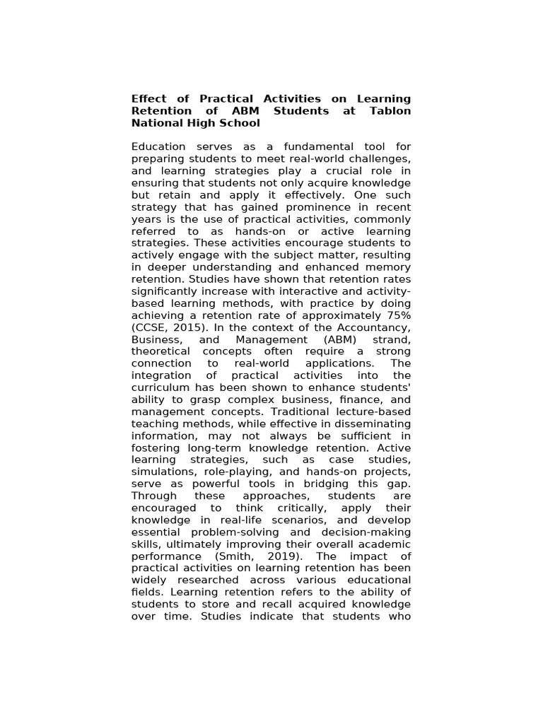 Impact of Practical Activities on ABM Retention | PDF | Learning ...
