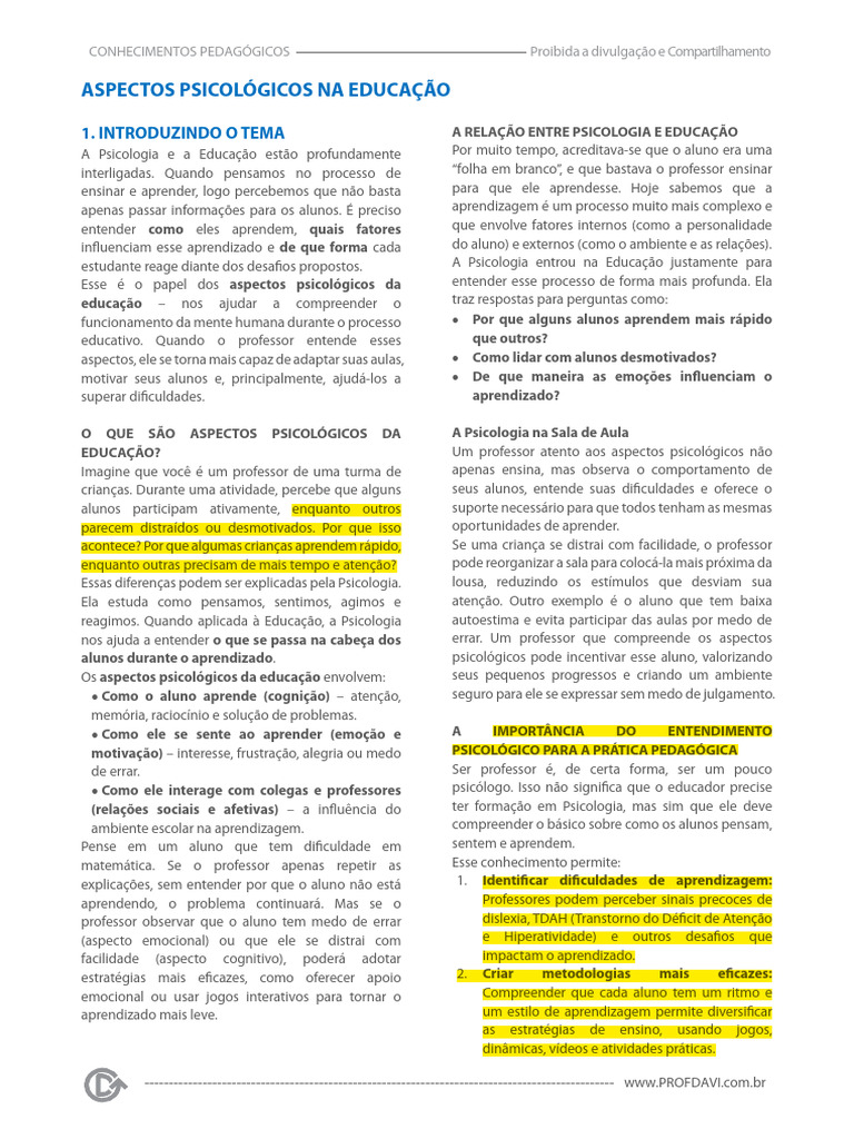 Aspectos Psicológicos na Educação | PDF | Aprendizado | Pedagogia