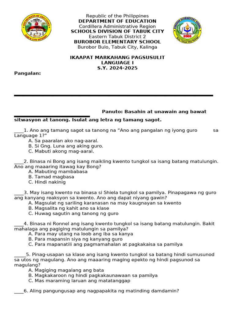 4th PT LANGUAGE 1 | PDF
