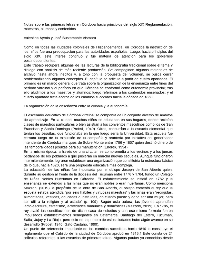 Notas sobre las primeras letras en Córdoba hacia principios del siglo ...