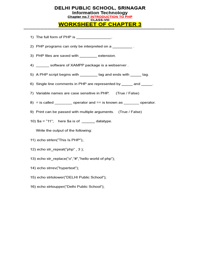 IT chapter 3 PHP Revision worksheet (1) | PDF