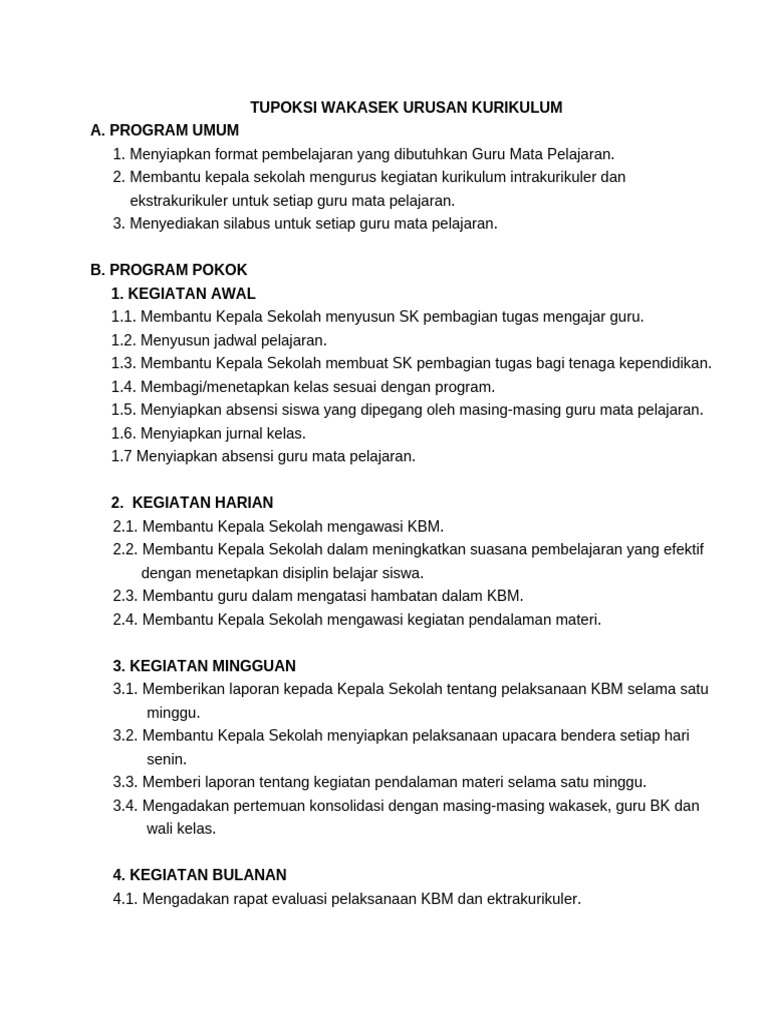 Tupoksi Waka Kurikulum Sekolah | PDF