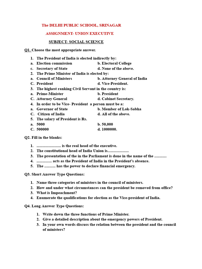 Union Executive Assignment for Social Science | PDF