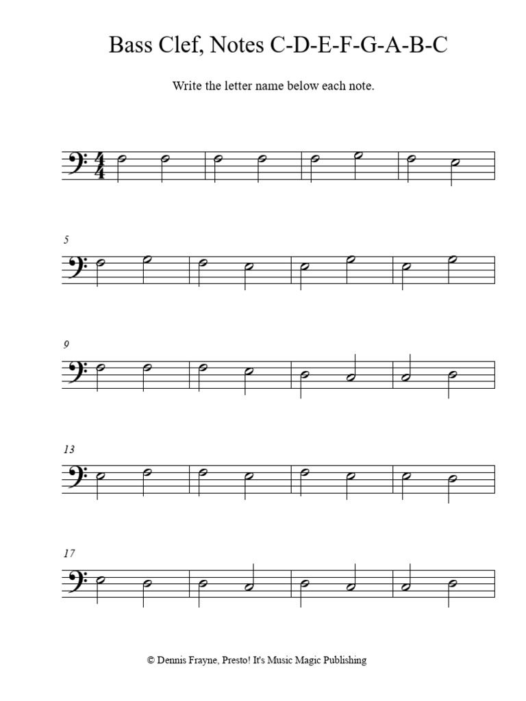 Bass+Clef+Note+Naming+Beg+C D E F G a B C | PDF