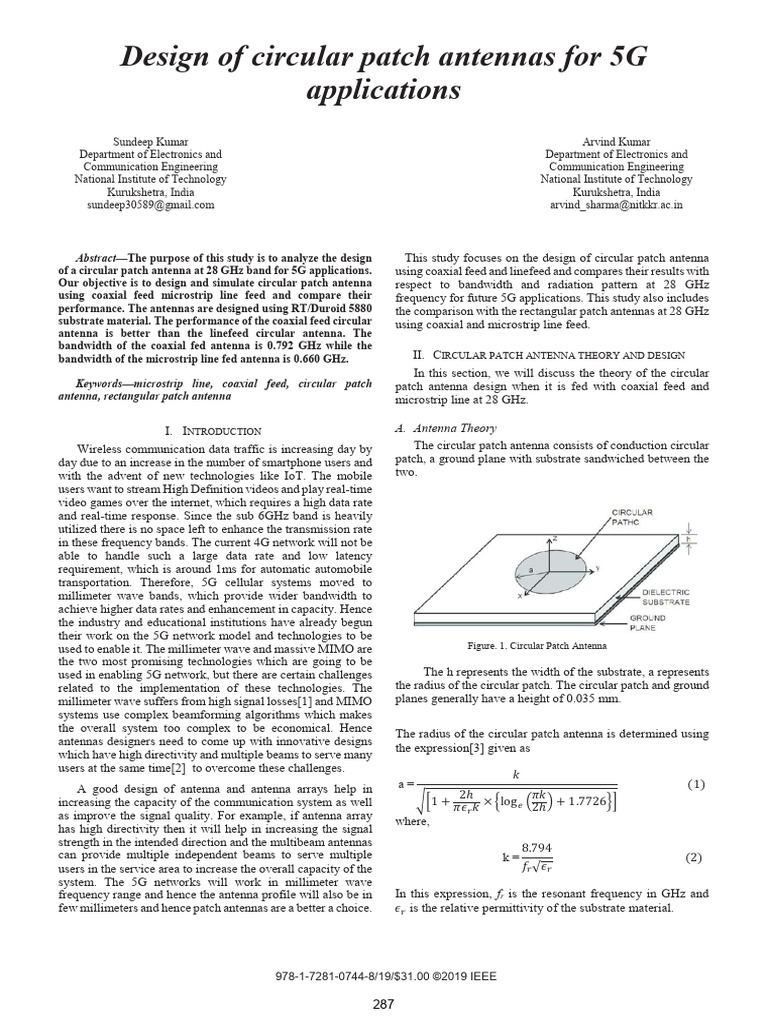 Design of Circular Patch Antennas for 5G Applications | PDF | Antenna ...
