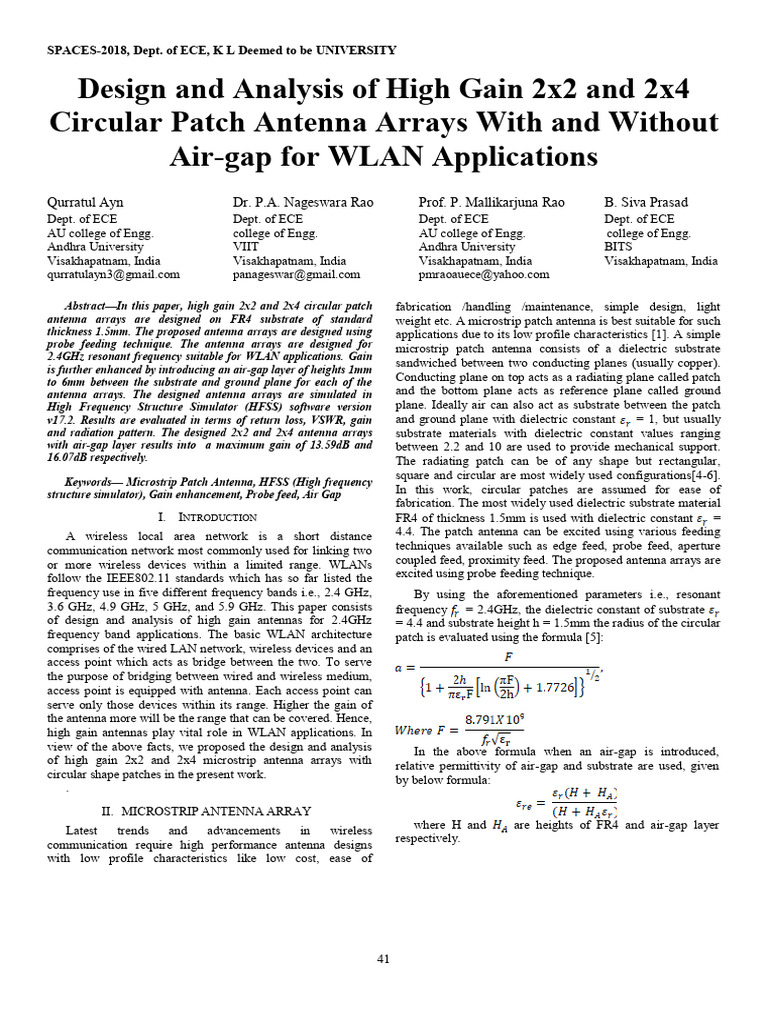 Design and Analysis of High Gain 22 and 24 Circular Patch Antenna Arrays With and Without Air ...
