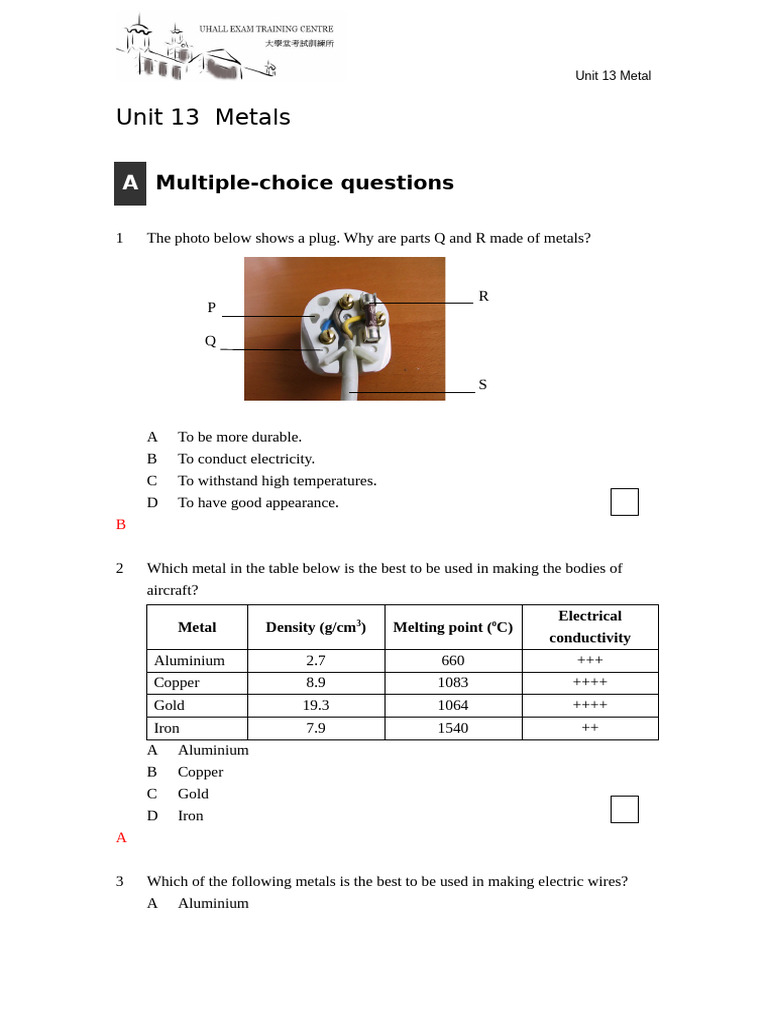 Supp[1]. Ex. - 13 Metals answer | PDF | Metals | Oxide