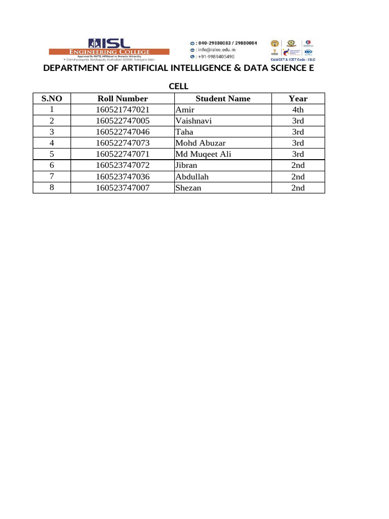 Student Roll Numbers by Year | PDF